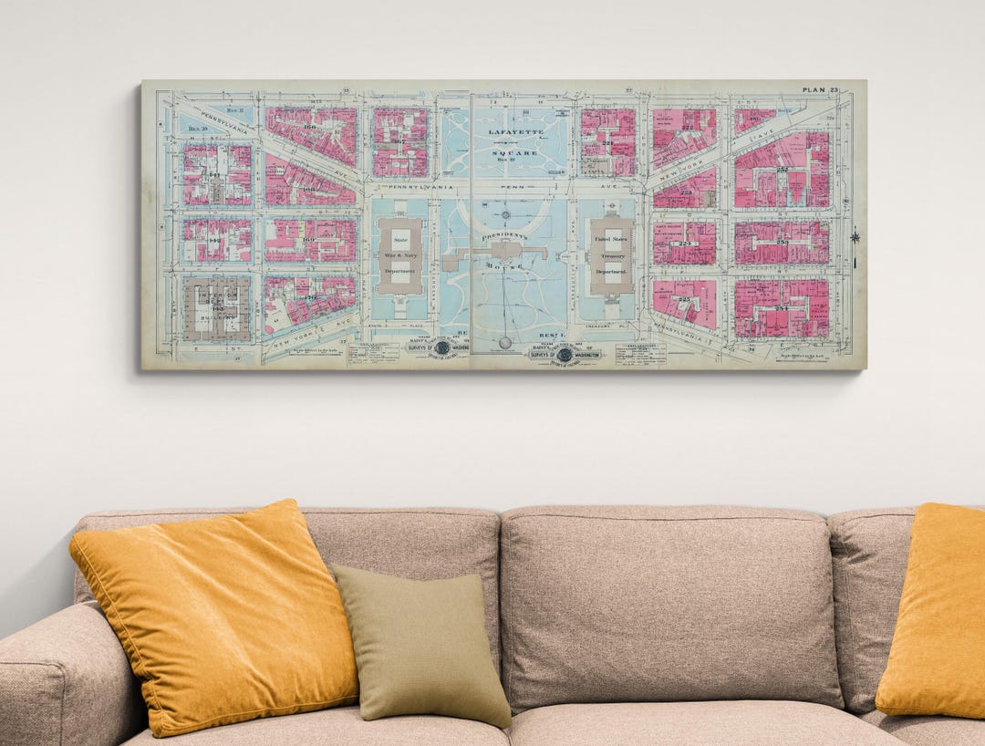 1930 Map of White House, Lafayette Square & Pennsylvania Avenue ...