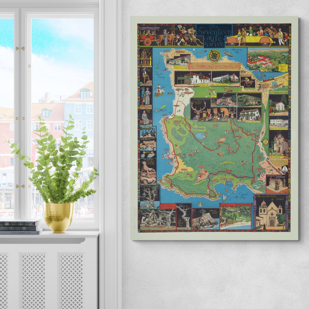 1927 Jo Mora Map of 17 Mile Drive – Pictorial Map of Monterey Peninsula ...