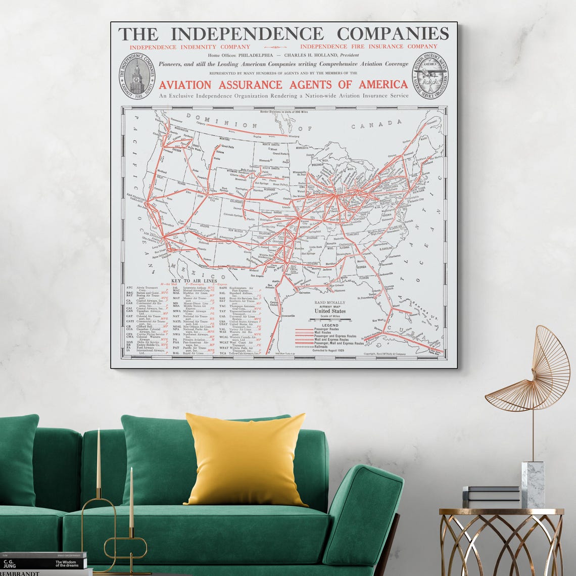 1929 Aviation Map of the United States – Early Air Travel Network ...
