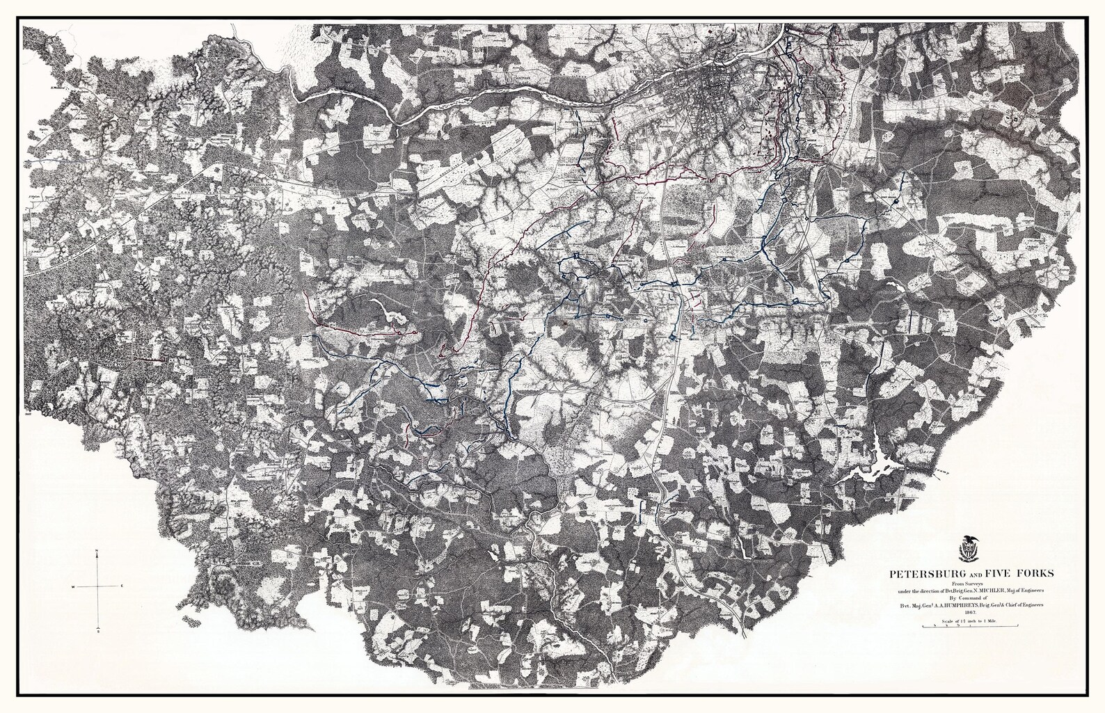Military Plan Map of the Siege of Petersburg & Battle of Five Forks ...