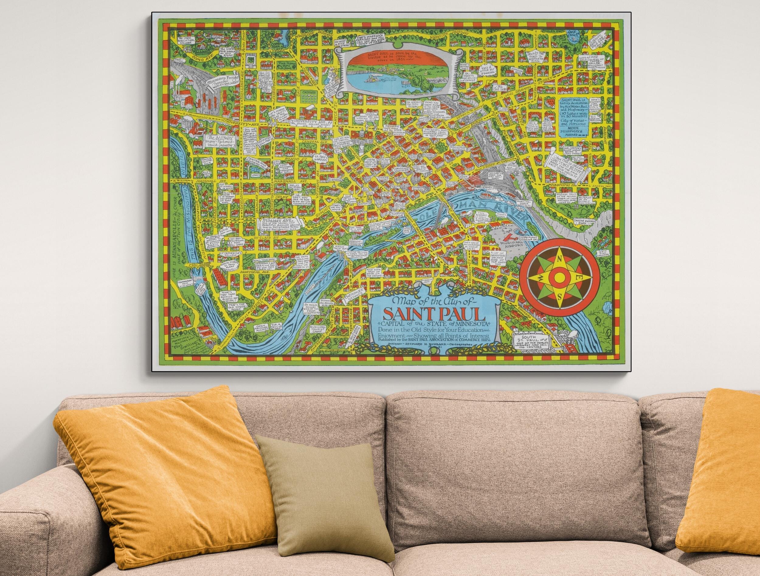 Pictorial Map of St. Paul Minnesota – Illustrated City Landmarks, Parks ...