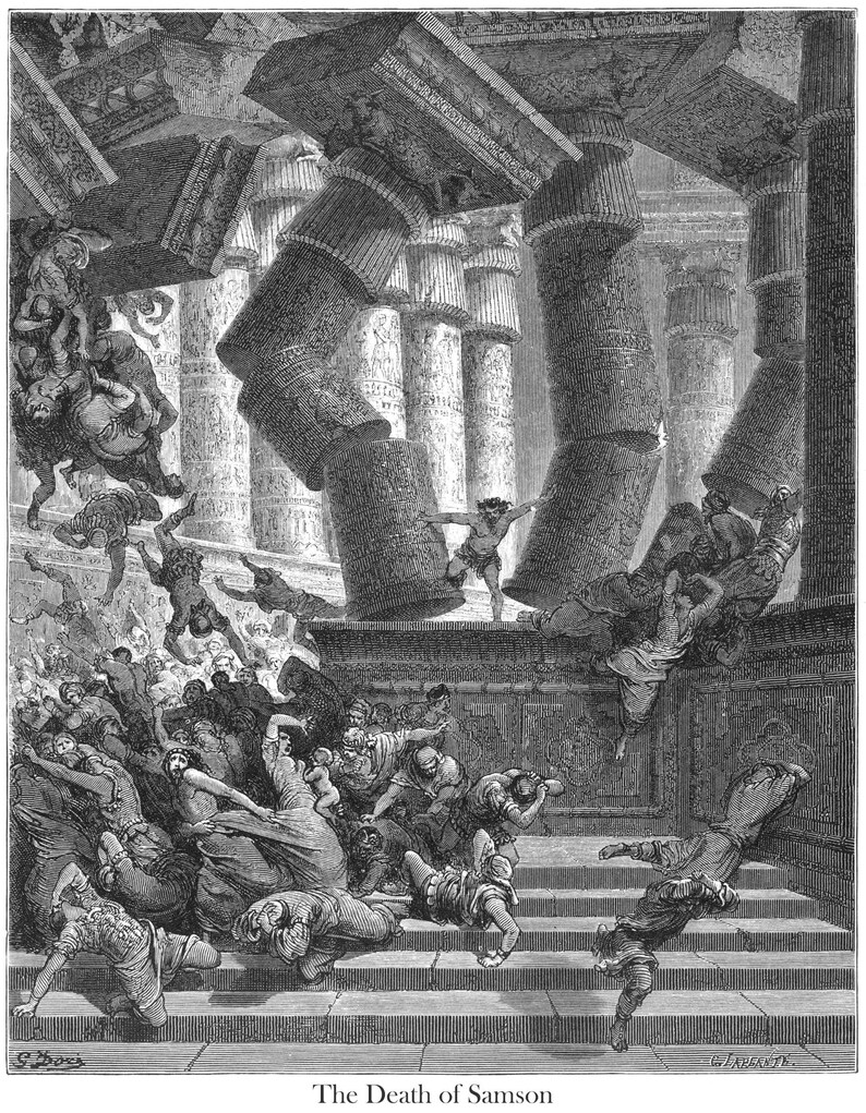 The Death of Samson Gustave Dore Antique Christianity Engraving Book of ...