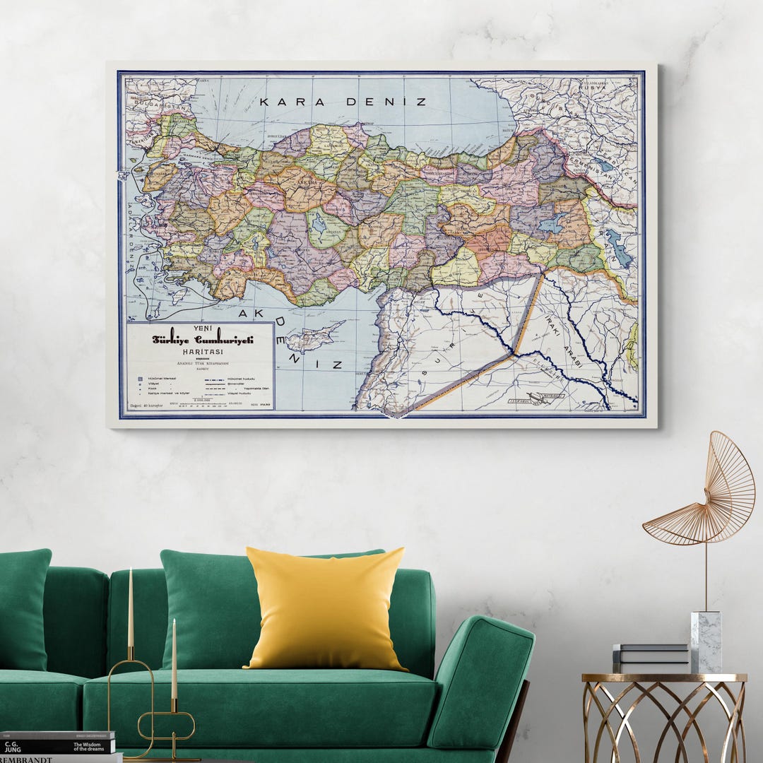 1930 Map of Türkiye Turkey Middle East Anatolian Turkish Cartography ...