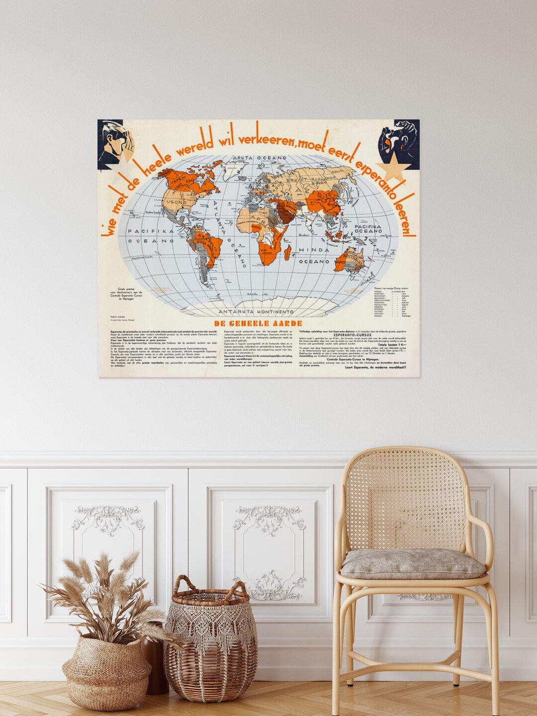 1930 Esperanto Language World Map Linguistic History Cartography Decor ...