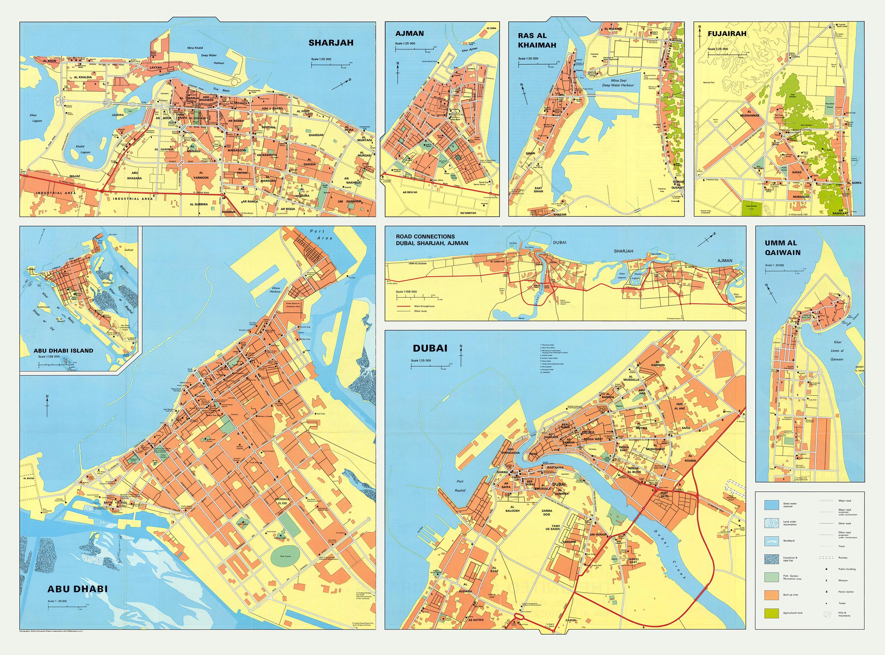 1986 Map of United Arab Emirates Historical Middle Eastern Geography ...