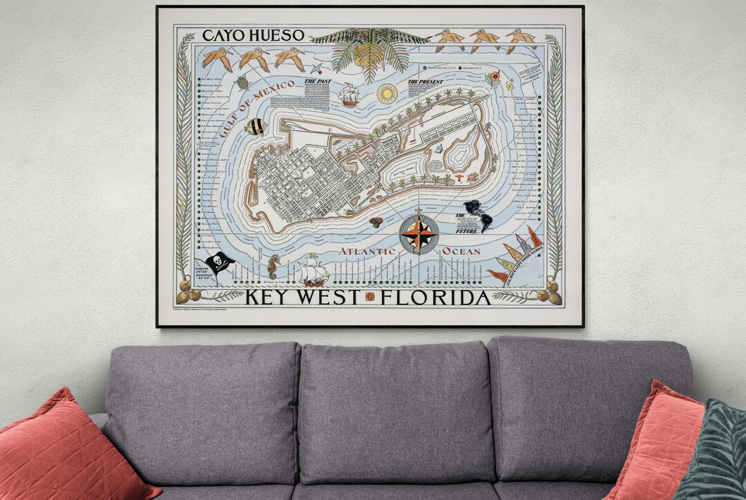 Map of Key West Florida Historical American Geography Vintage ...