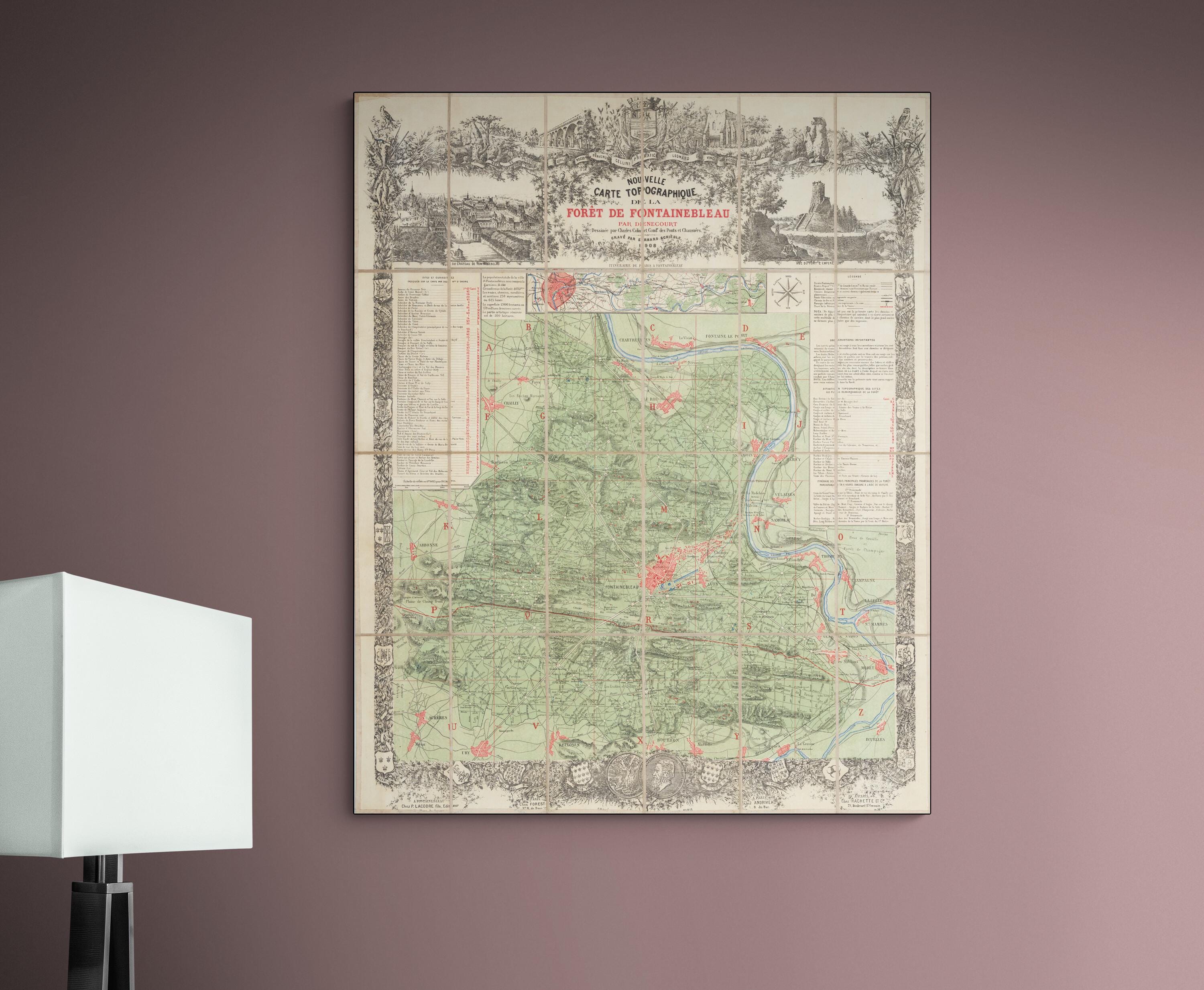 1908 Hiking Map of the Forest of Fontainebleau France – Early Trail Map ...