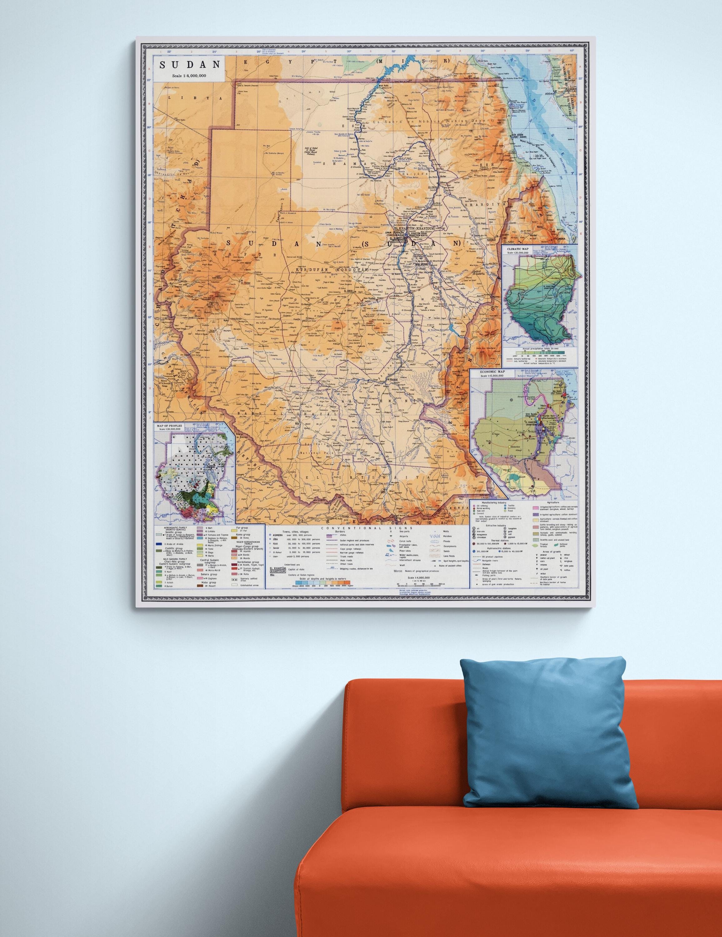 1986 Map of Sudan – Historical African Map Showing National Borders ...