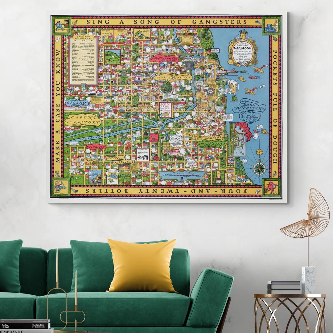 Pictorial Map of Gangland Chicago – Illustration Depicting Prohibition ...