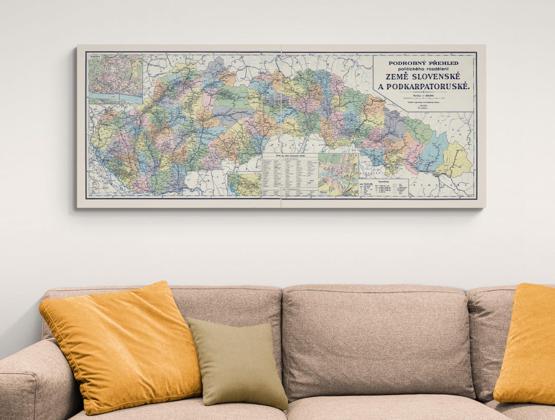1936 Map of Slovakia – Interwar Czechoslovakia Map Showing Slovak ...