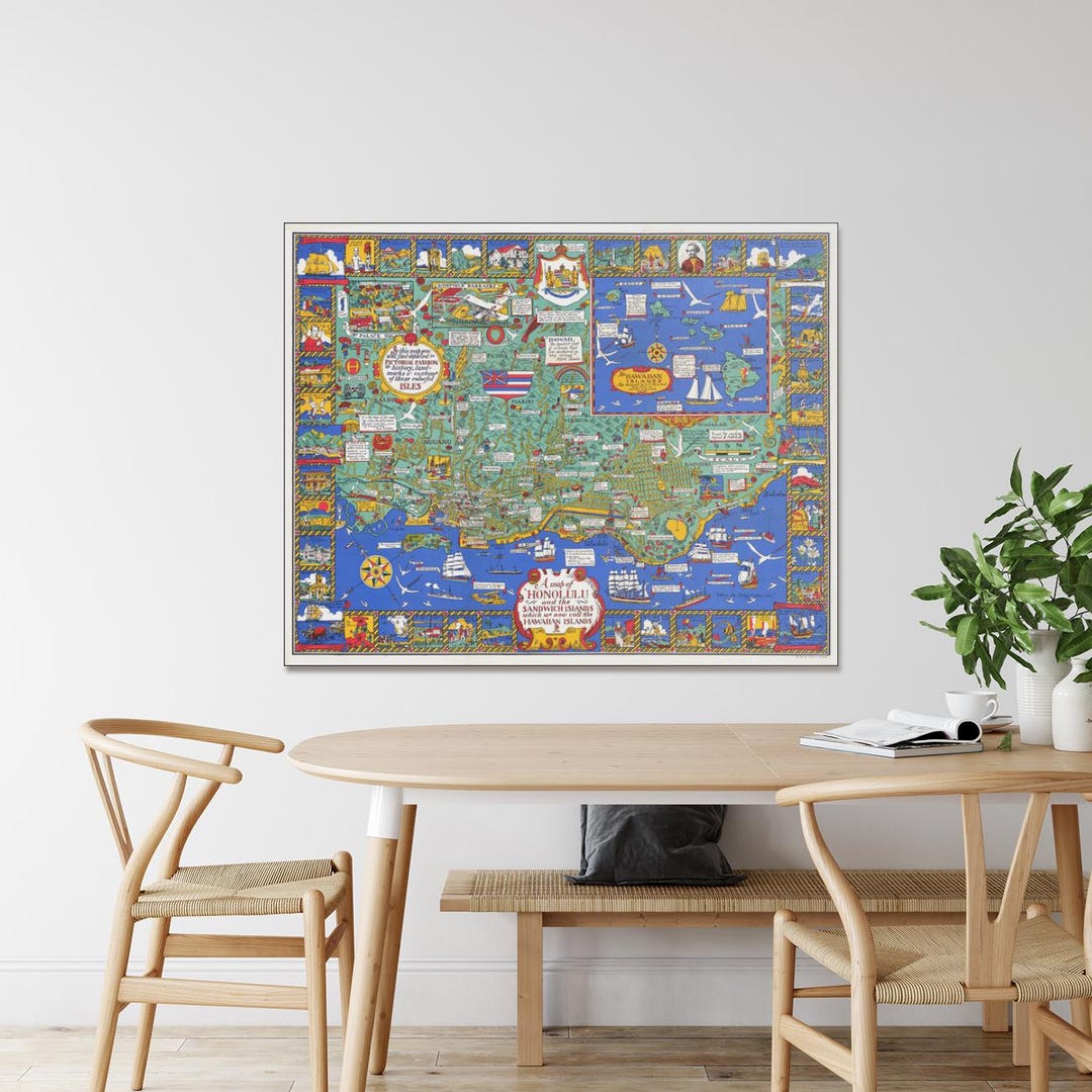Pictorial Map of Honolulu Hawaii Oceanic Geography Vintage Hawaiian ...