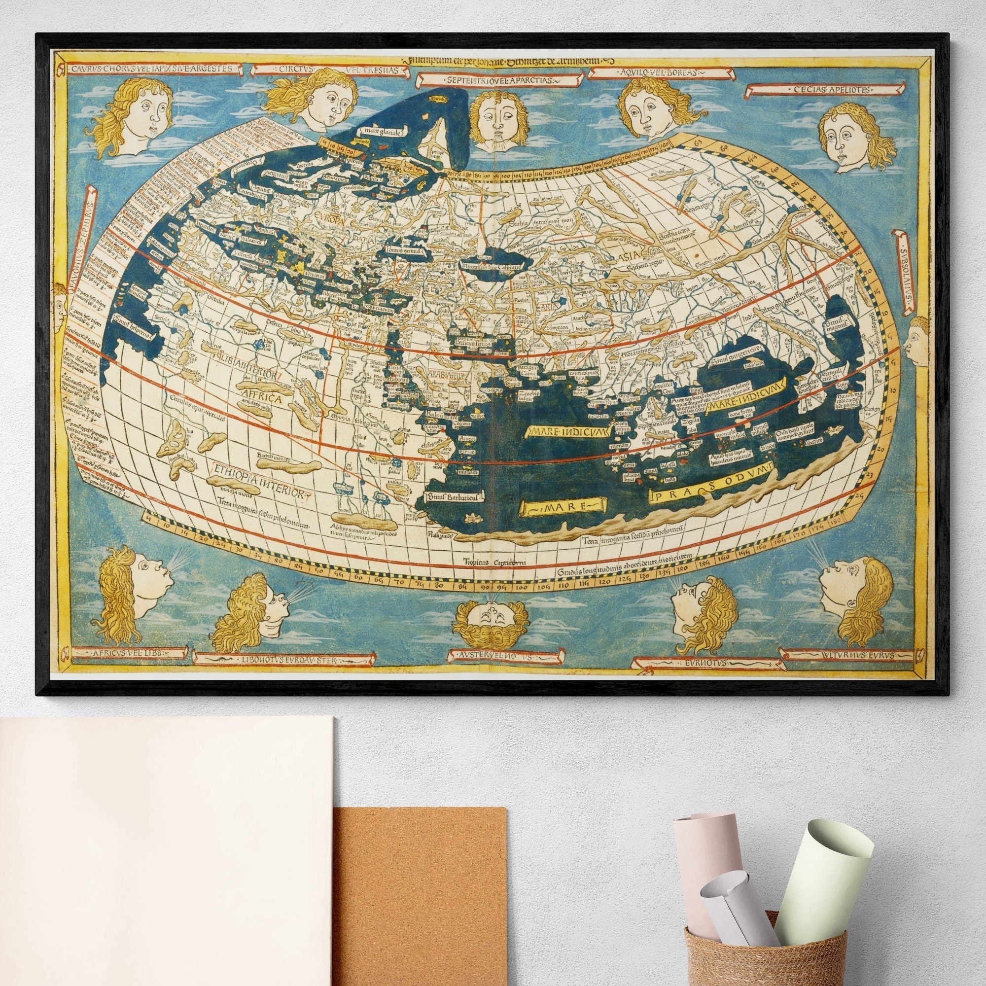 1482 Ptolemy World Map Ancient Medieval Map Flat Earth Decor Old ...