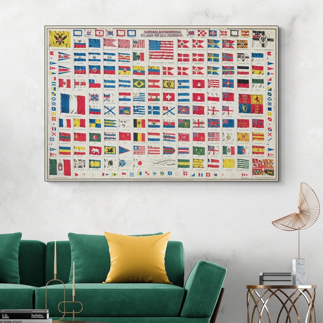 1868 Flag Chart of World Nations Vexillology Maritime History Decor ...