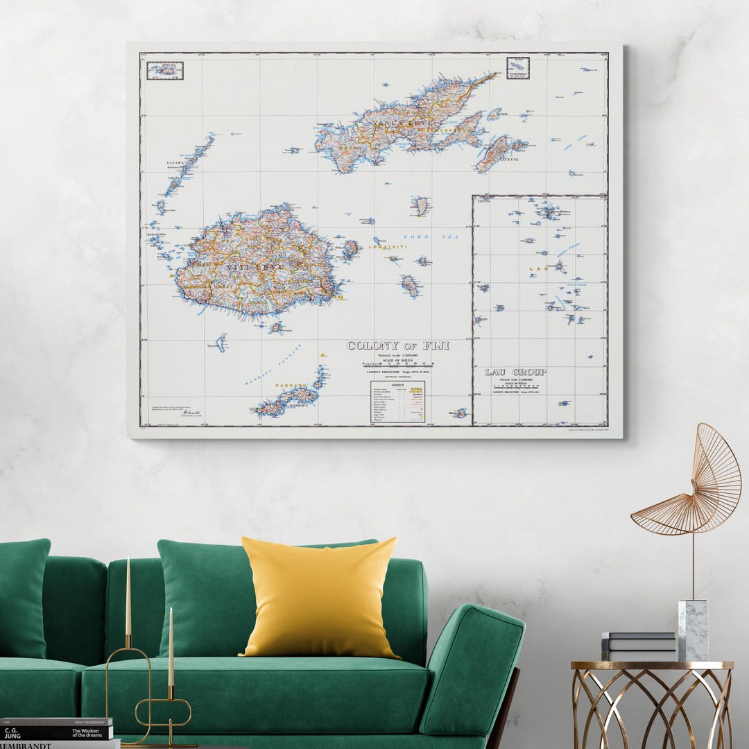 1938 Map of the Fiji Melanesia Oceania Fijian Cartography History Decor ...