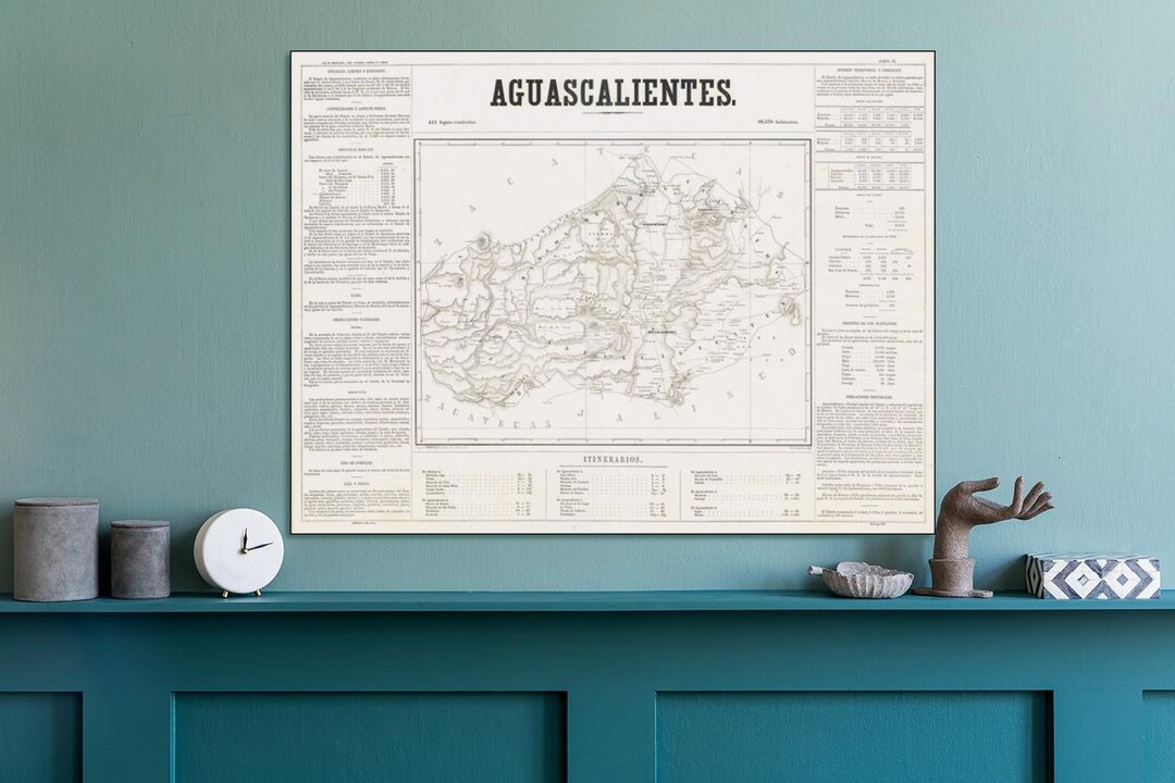 1858 Map of the Mexican State of Aguascalientes Mexico Historical ...
