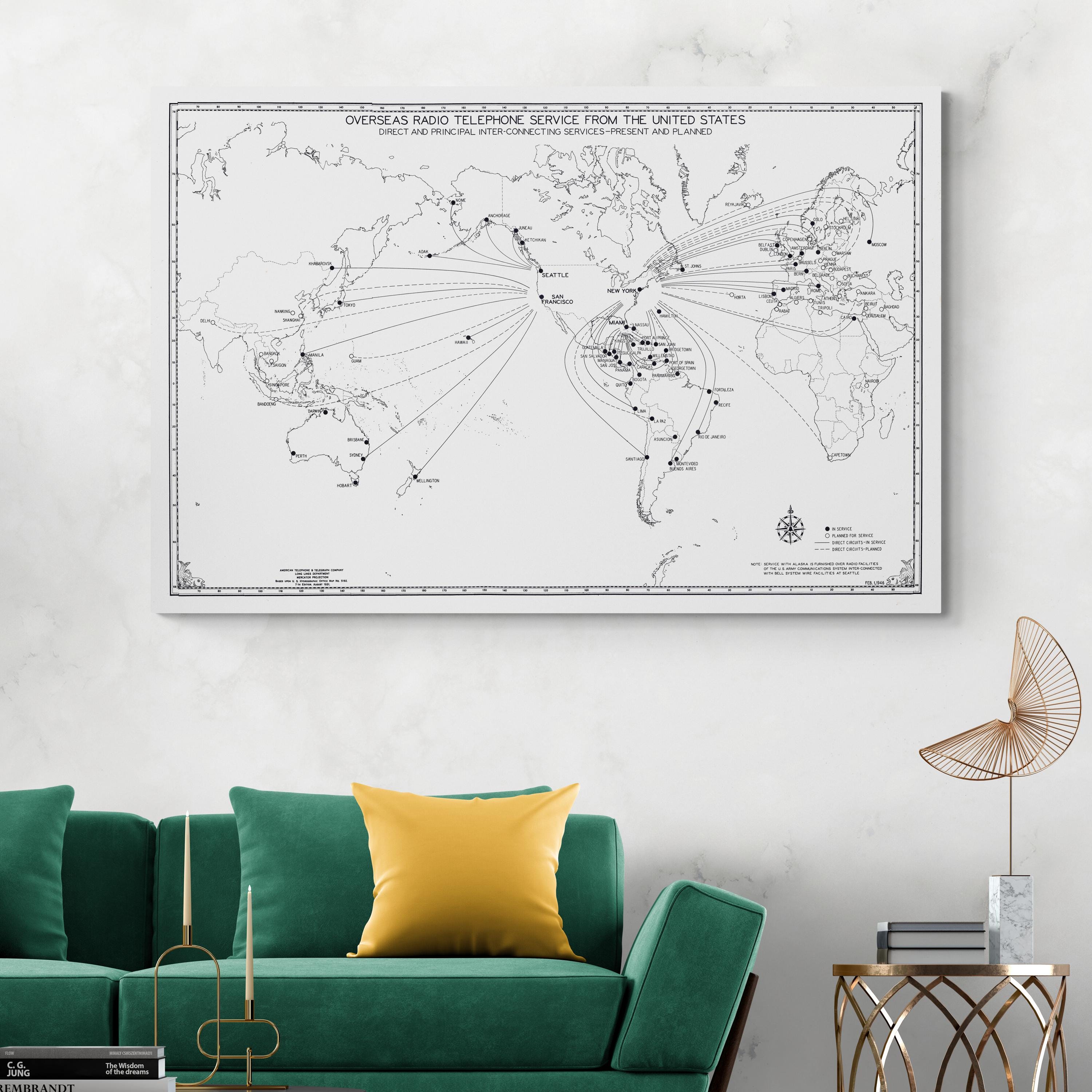 1946 World Map of Telephone & Telegraph Lines – Post-wwii Communication ...