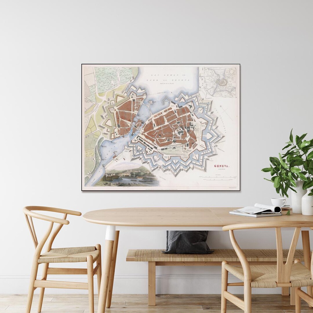 1850 Map of Geneva Switzerland Swiss Genevan Cartography History Decor ...