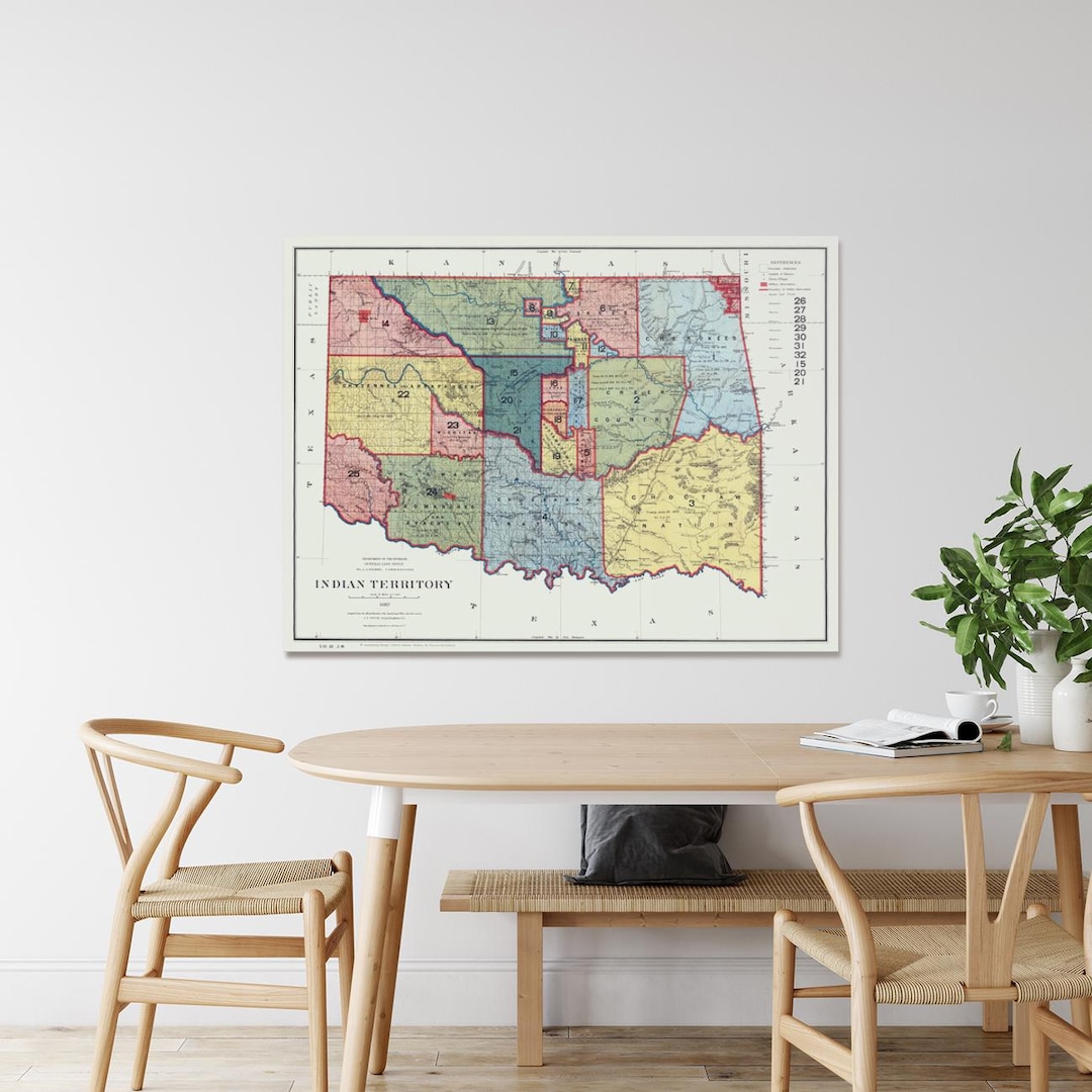 1877 Map of Indian Territory Land Allocated to 32 Native American ...