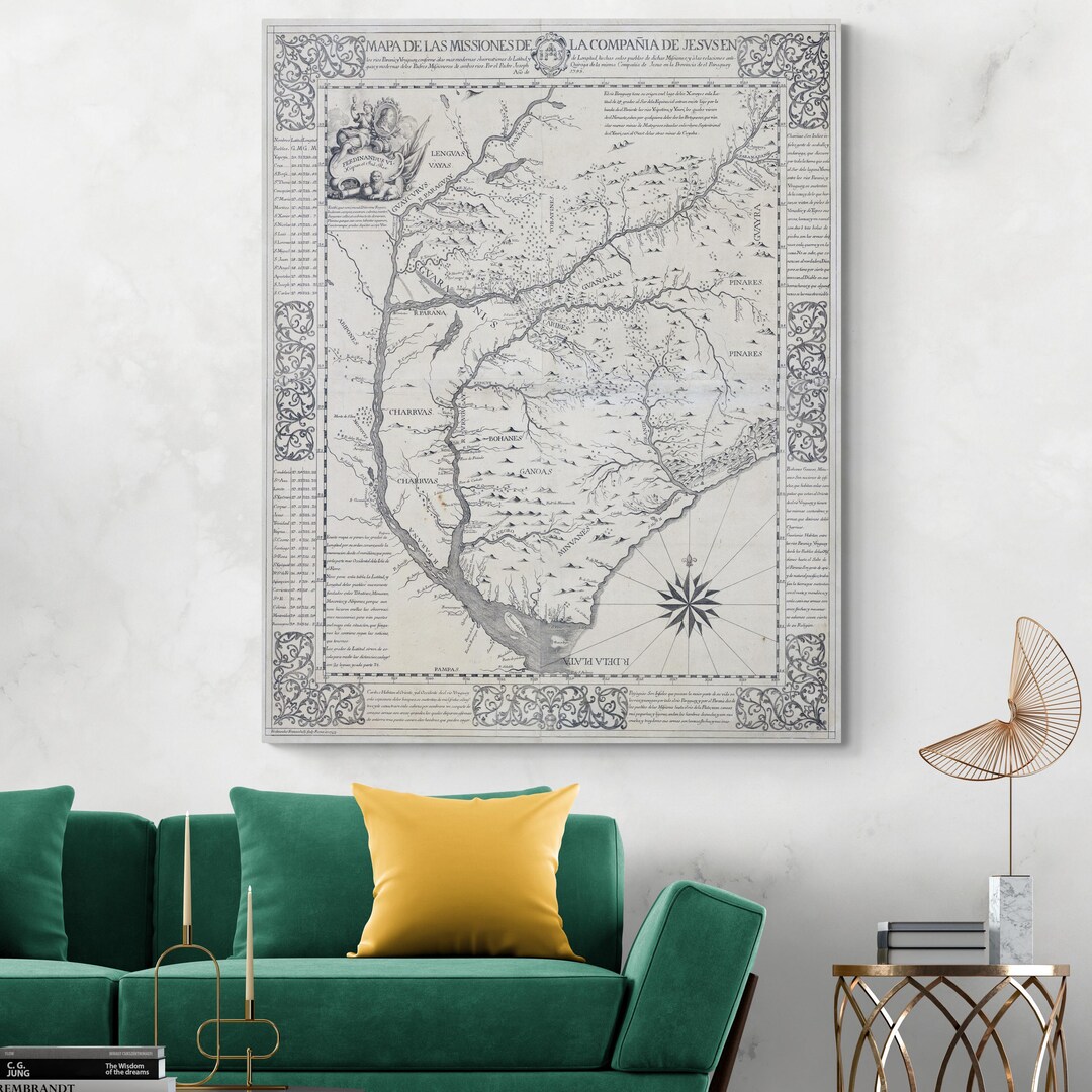 1753 Jesuit Mission Map of Paraguay & Uruguay – Historic South American ...