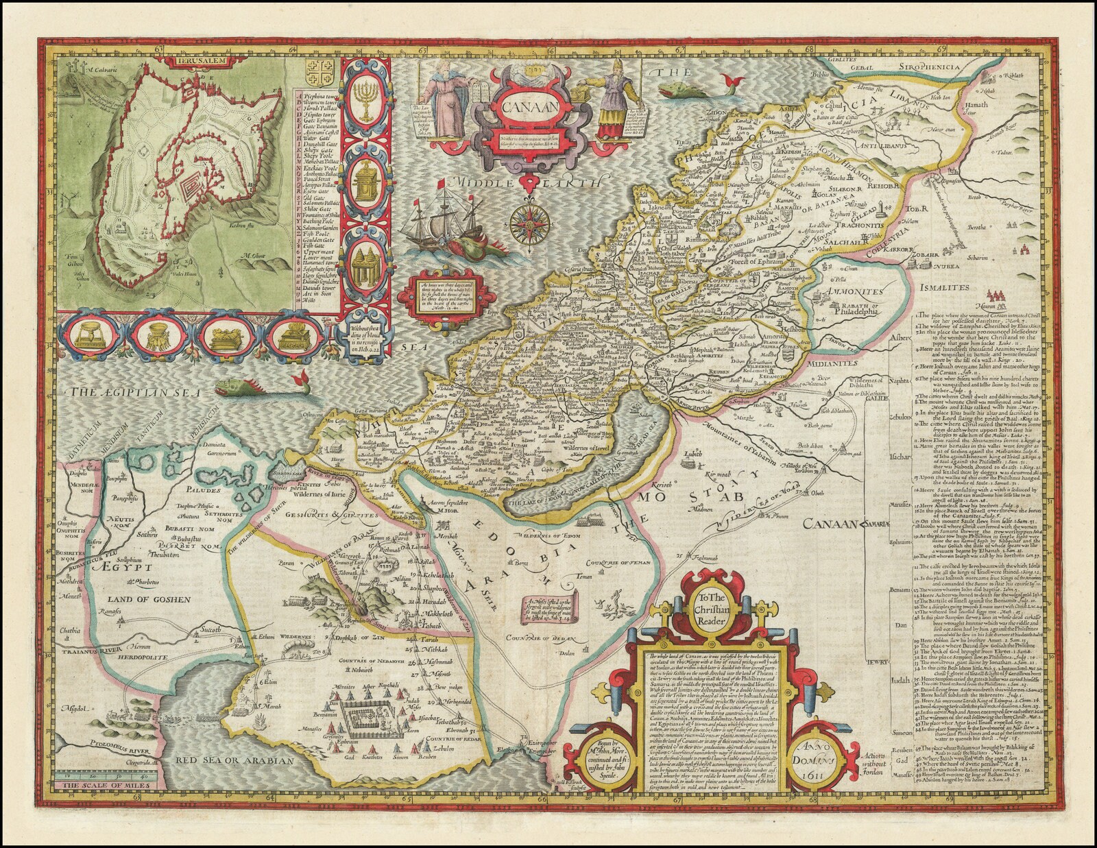 1611 John Speed Map of Canaan Used for the King James Bible Biblical Cartography Holy Land ...