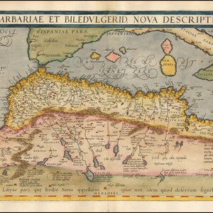 1571 Map of North Africa and the Mediterranean by Abraham Ortelius ...