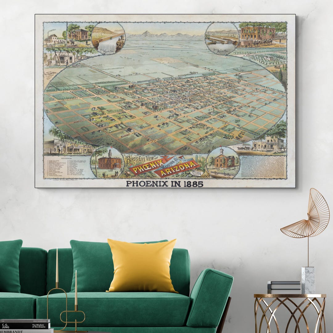 1885 Bird's Eye Map of Phoenix Arizona – Early Aerial Perspective ...