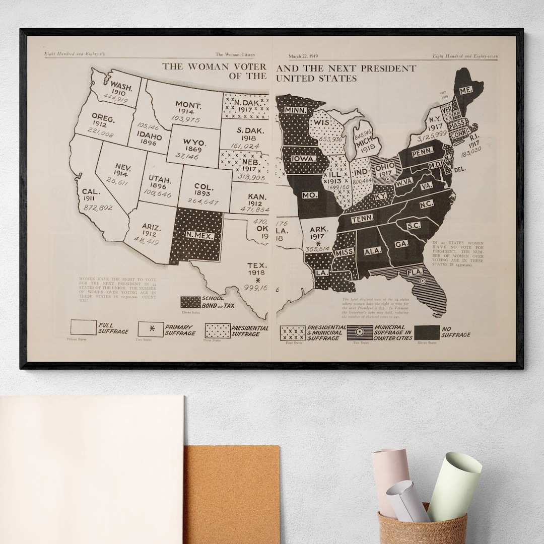 1919 Map of Women's Suffrage in the USA Feminism - Etsy UK