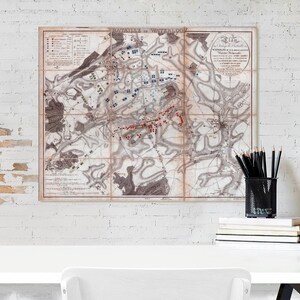 1815 Battle of Waterloo Military Battle Map Historical Napoleonic Wars ...