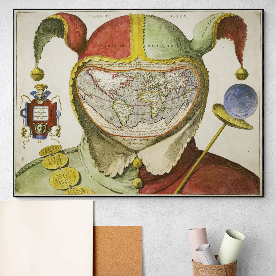 The Fool's Cap Map of the World World Map Medieval Renaissance Jester ...