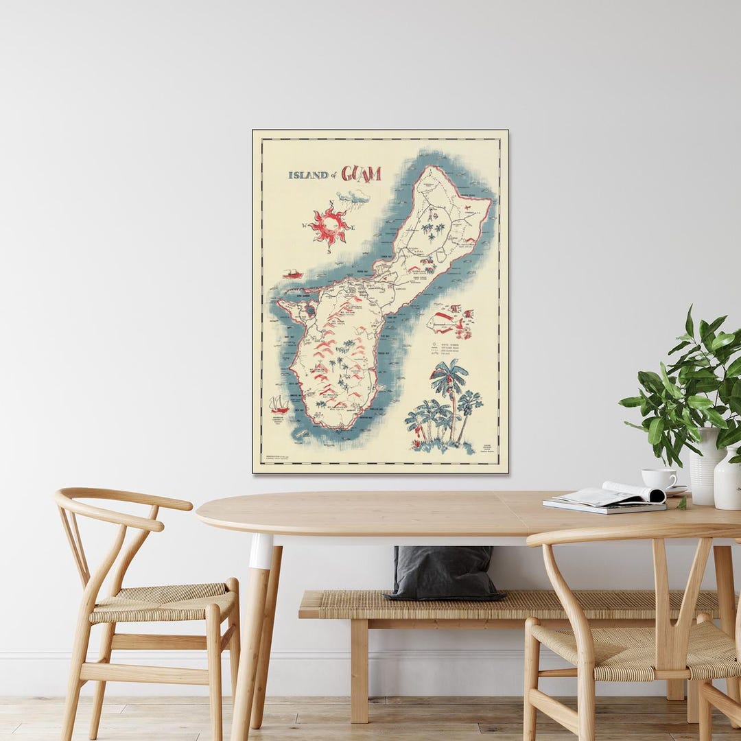 Pictorial Map of Guam Marianas Island Geography Vintage American ...