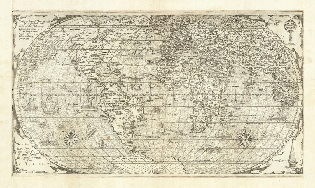 1562 Paolo Forlani Map of the World Antique Historical Geography ...