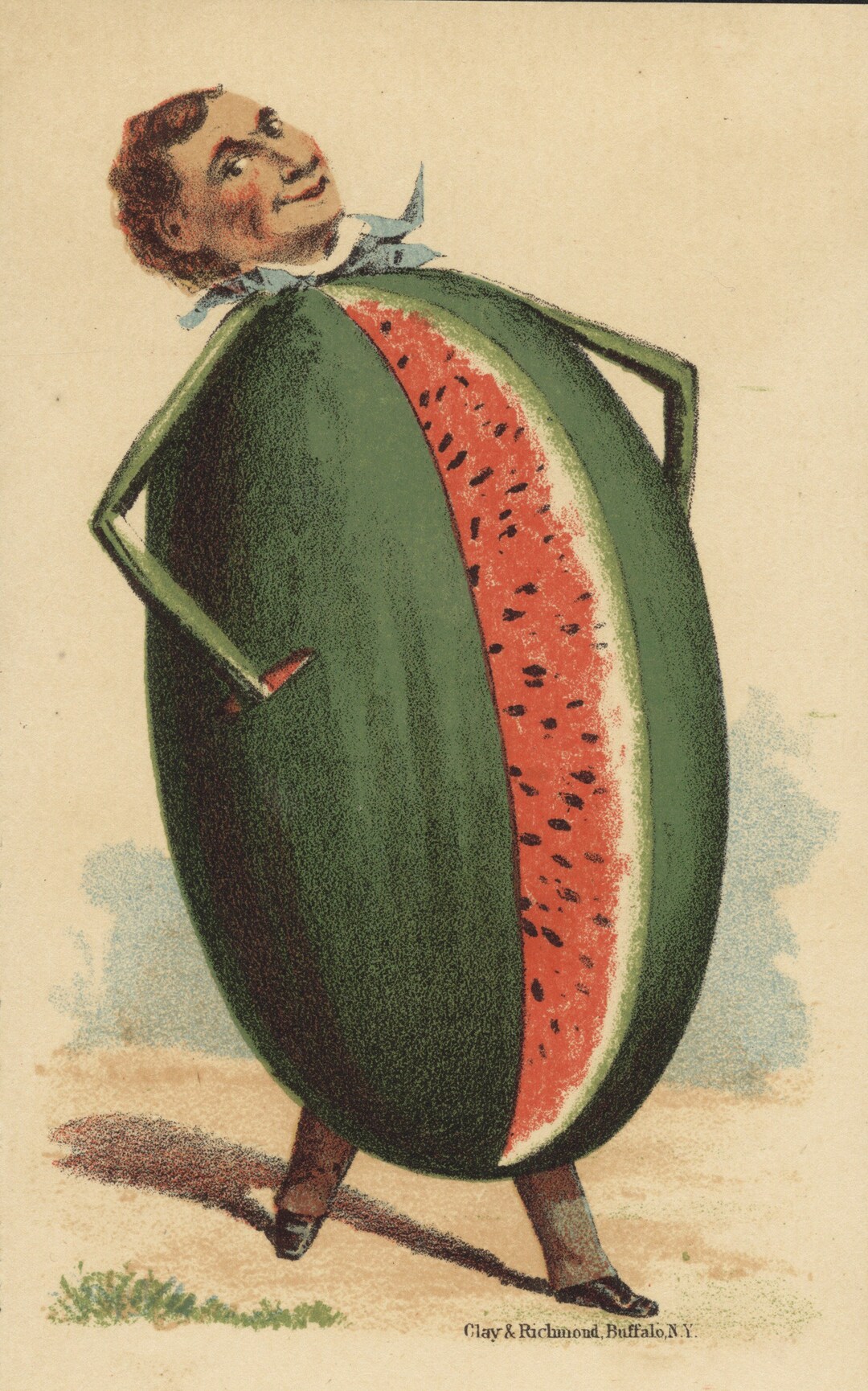 Watermelon Man Funny Anthropomorphic Old Advertising Trade Card Kitchen ...