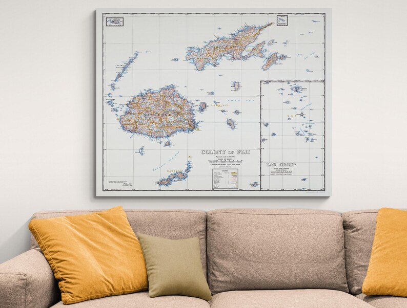 1938 Map of Fiji Islands – South Pacific Colonial Cartography Depicting ...