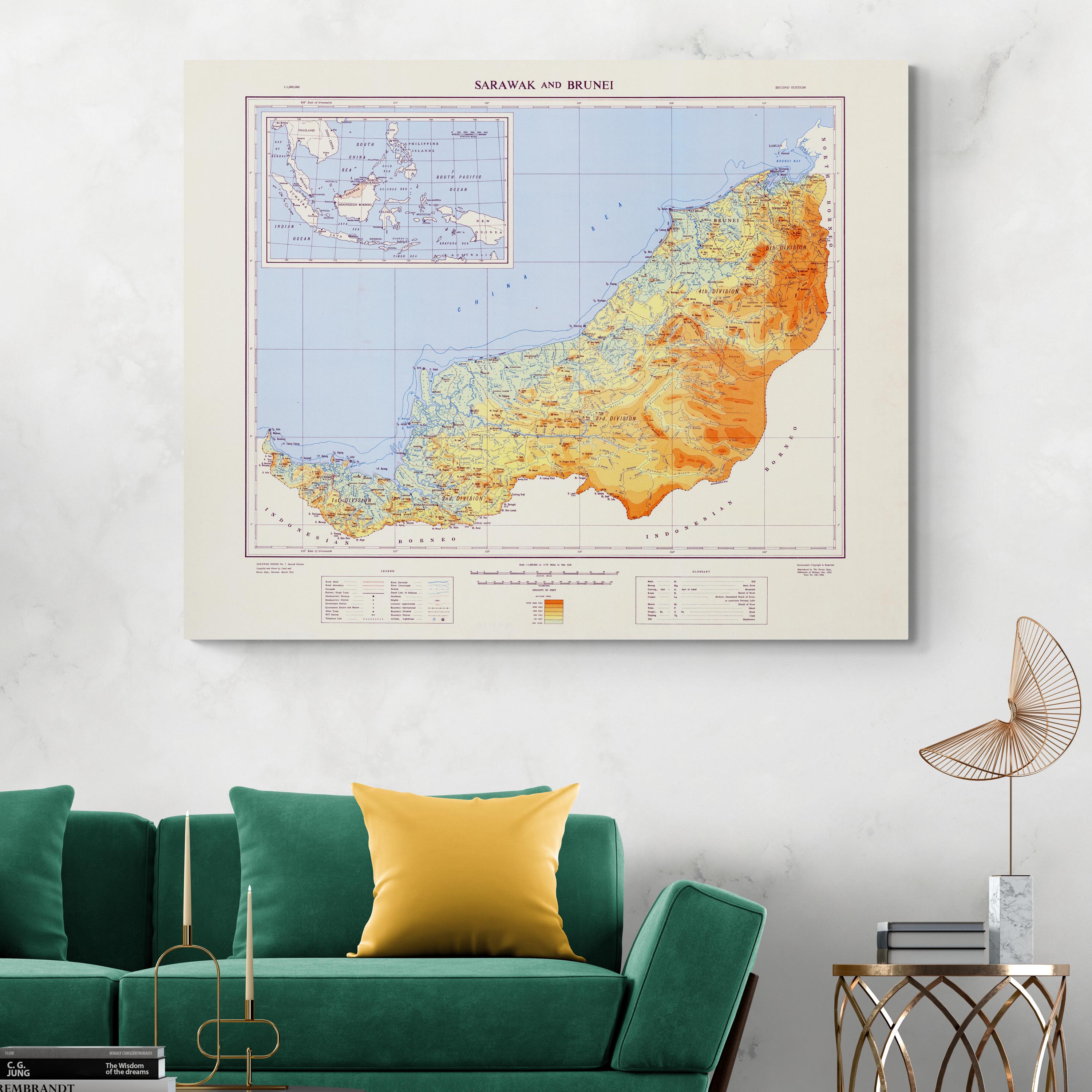 1953 Map of Sarawak and Brunei – British Borneo Map Showing Colonial ...