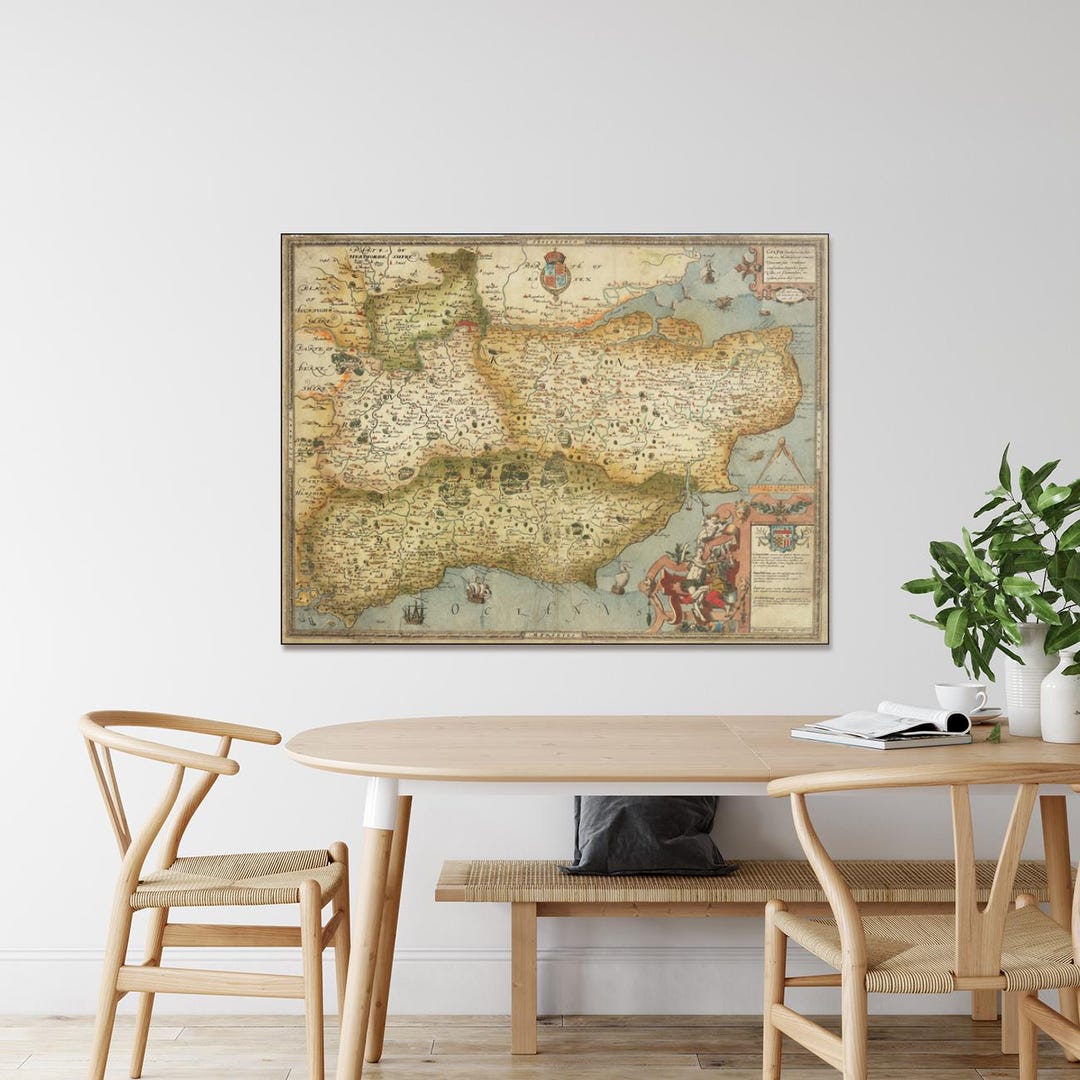 1576 Christopher Saxton Map of Kent, Sussex, Surrey and Middlesex ...