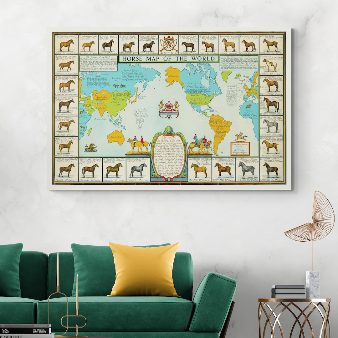 Pictorial Horse Breed Map of the World Equestrian History Cartography ...