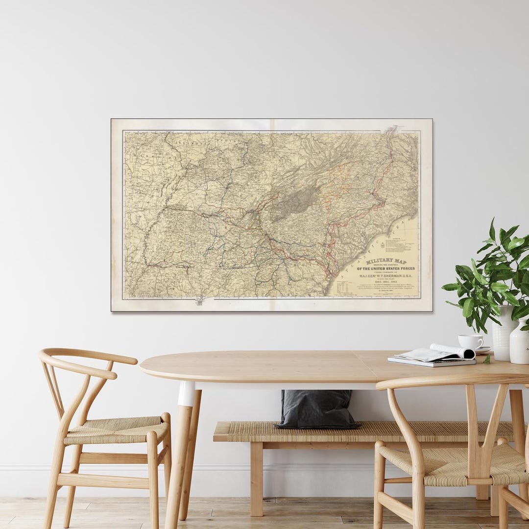 1865 Military Plan Map of Major Sherman's Atlanta Campaign Civil War ...