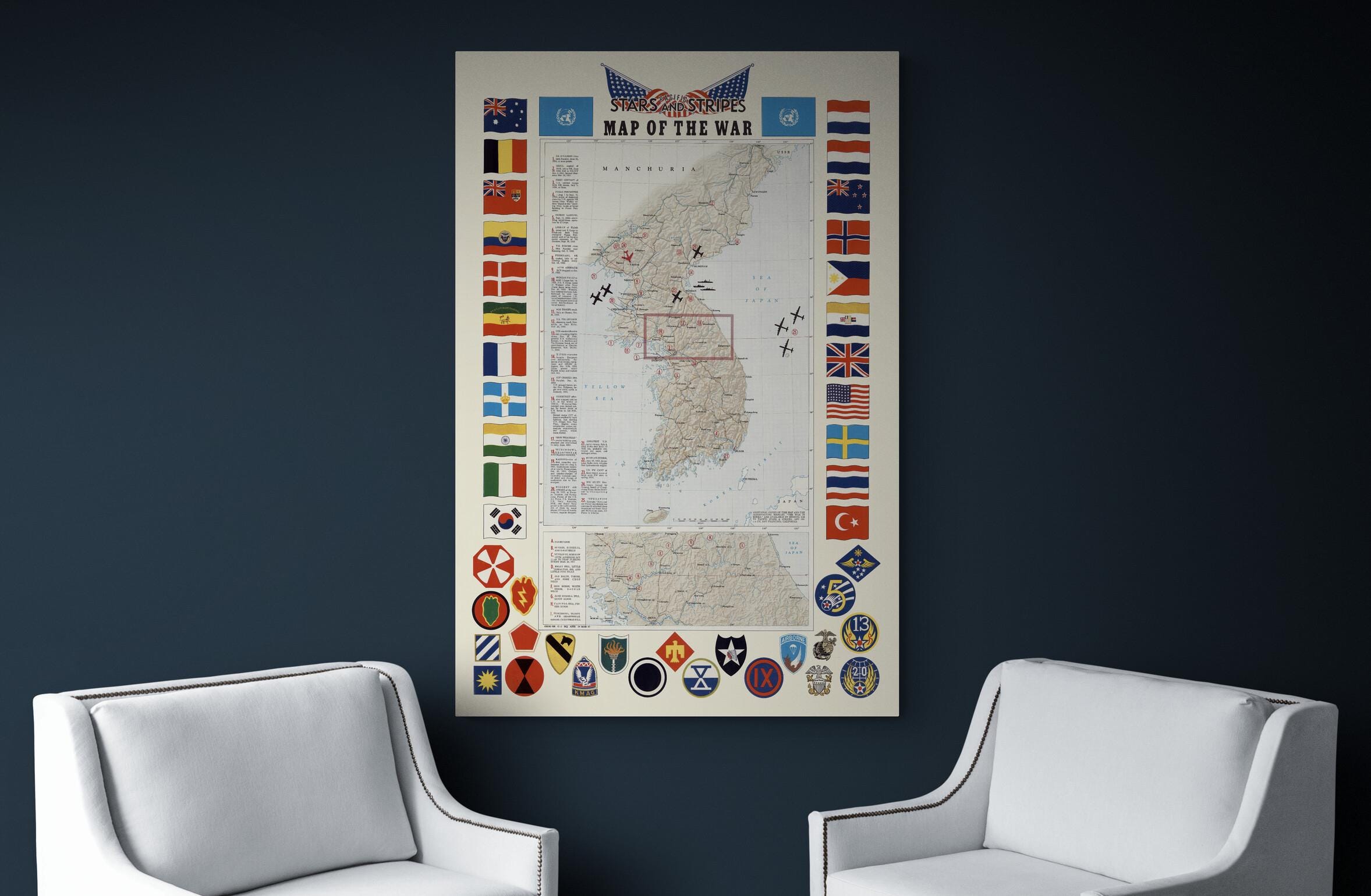 Pictorial Map of the Korean War – Illustrated Military Map Showing ...