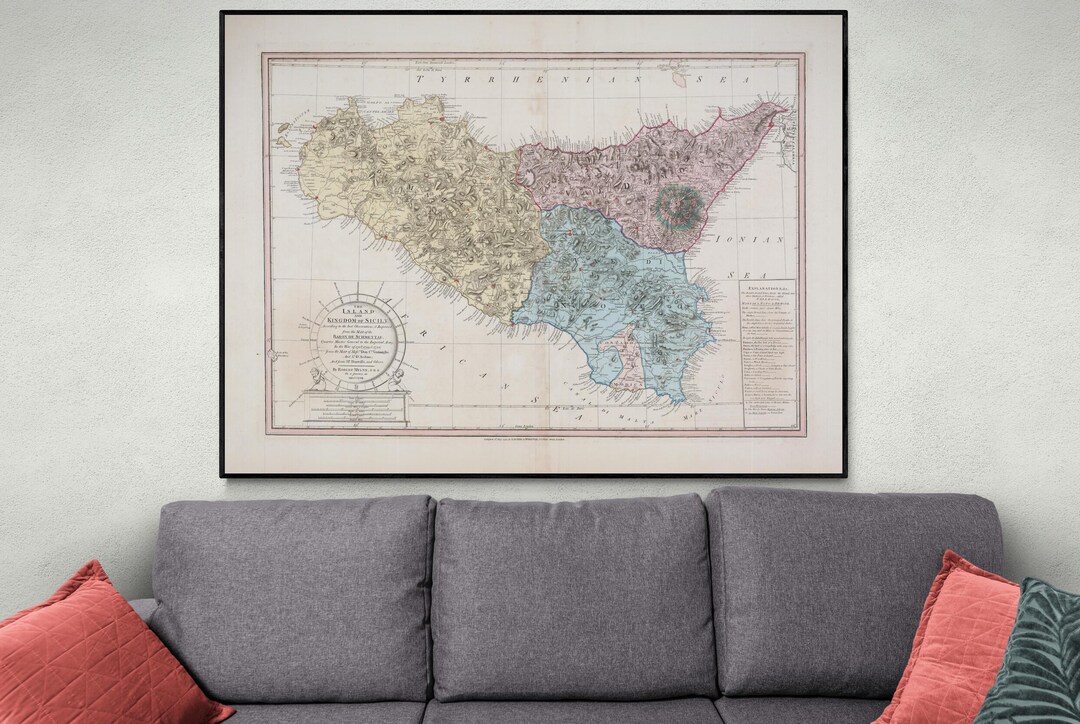 1794 Map of Sicily Italy Historical European Geography Vintage Italian ...