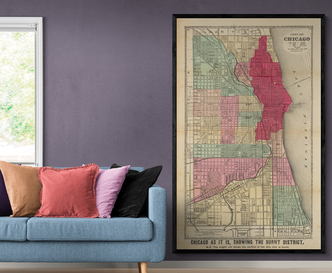 1871 Map of Chicago Showing Damage From the Great Great - Etsy