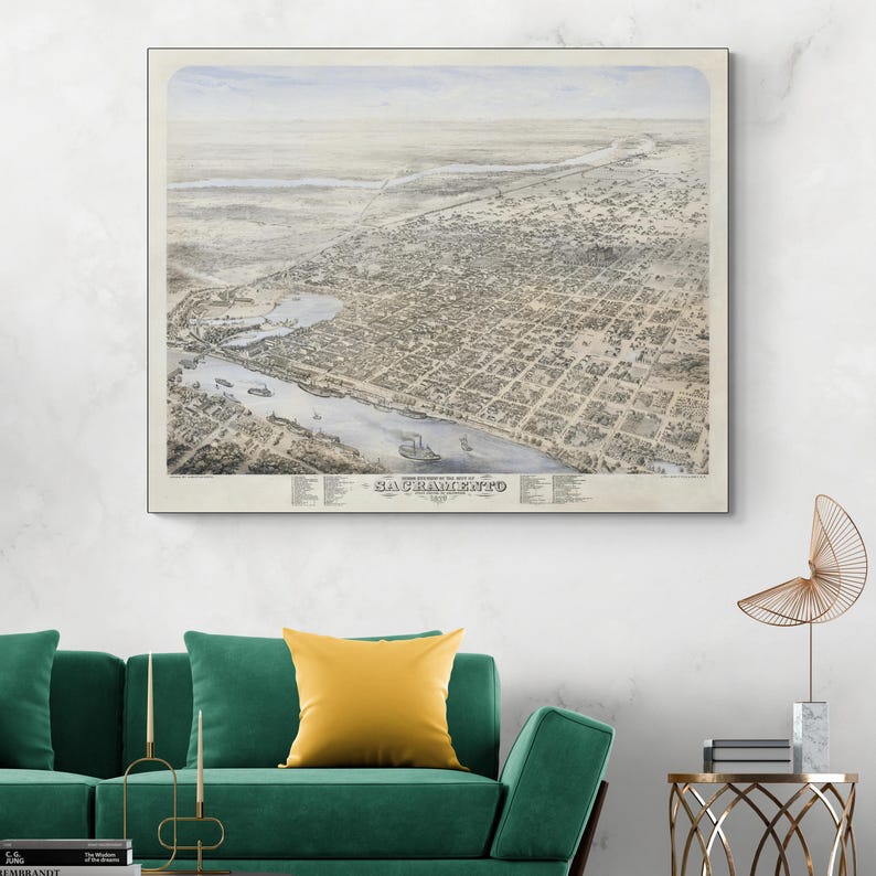 1870 Bird's Eye Map of Sacramento California – Historic 19th Century ...