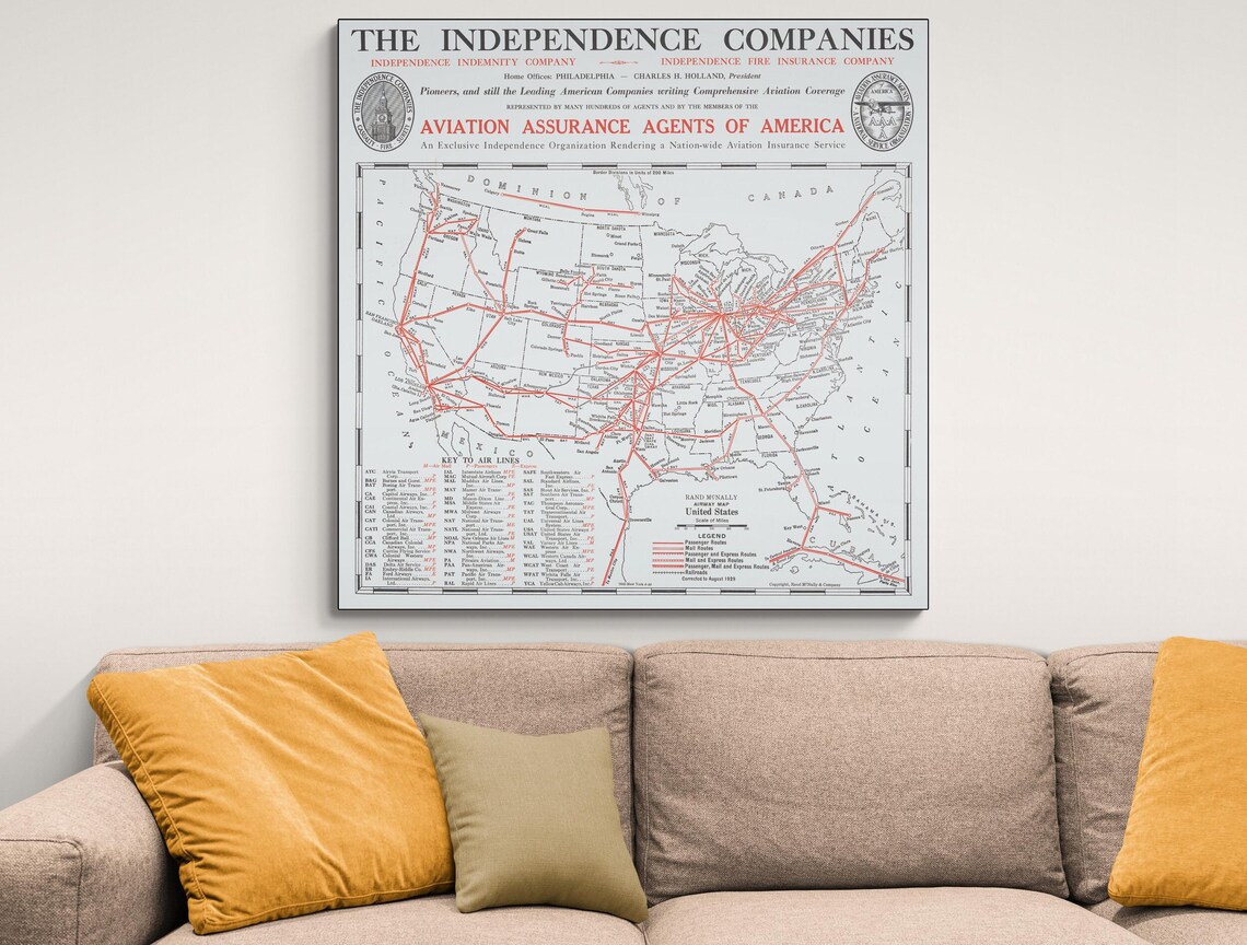 1929 Aviation Map of the United States – Early Air Travel Network ...