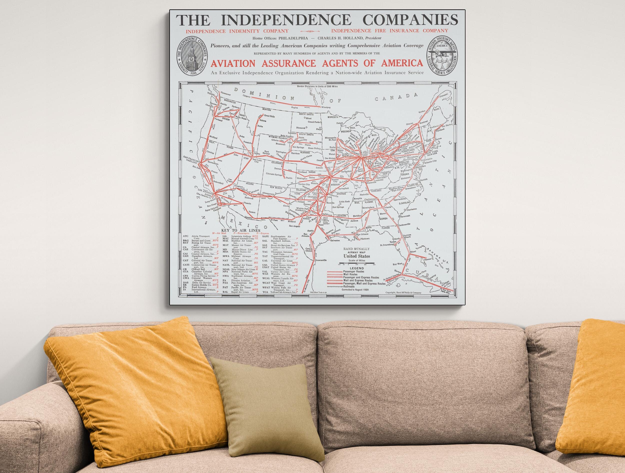 1929 Aviation Map of the United States – Early Air Travel Network ...