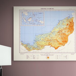 1953 Map of Sarawak and Brunei – British Borneo Map Showing Colonial ...