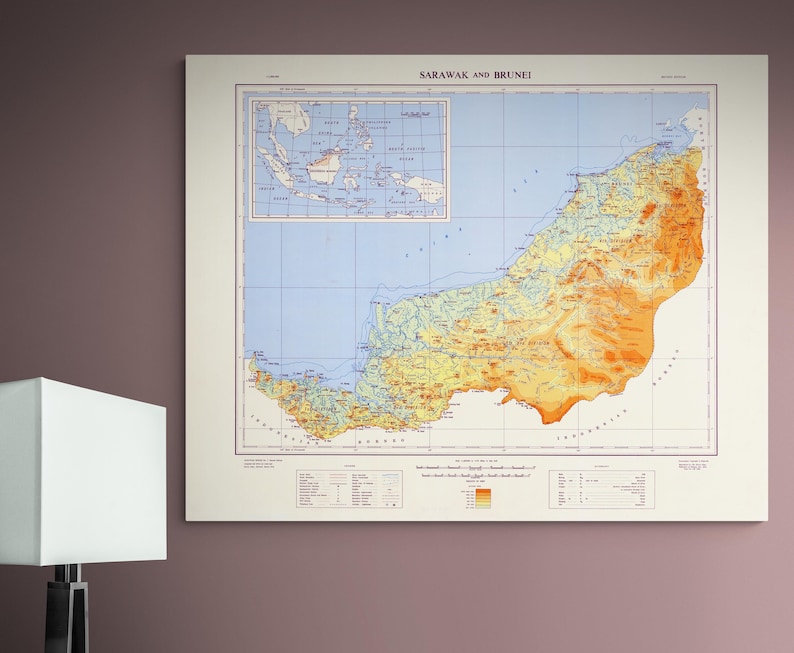 1953 Map of Sarawak and Brunei – British Borneo Map Showing Colonial ...