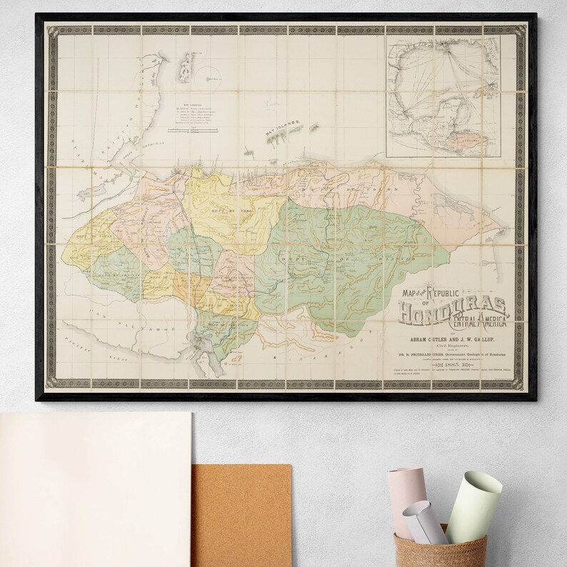 1885 Map of Honduras Central America Latin American Decor Rare - Etsy