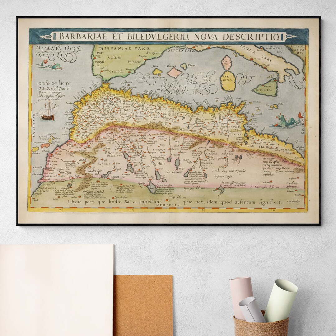 1571 Map of North Africa and the Mediterranean by Abraham Ortelius ...