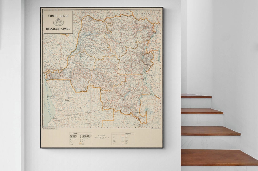1958 Map of Belgian Congo Democratic Republic of the Congo Africa ...