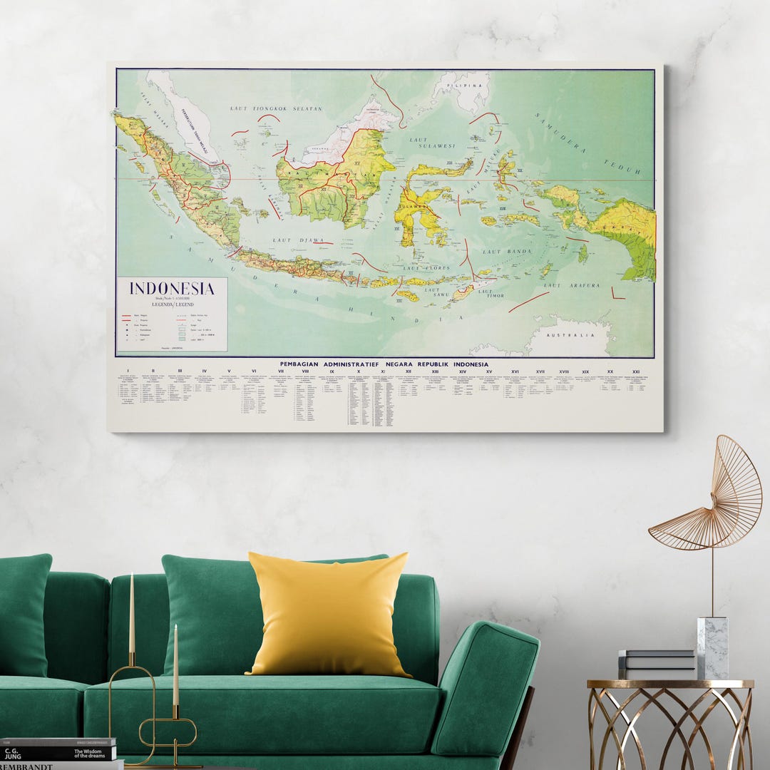 1964 Map of Indonesia Asian Geography Indonesian Cartography History Java Decor Fine Art Print ...