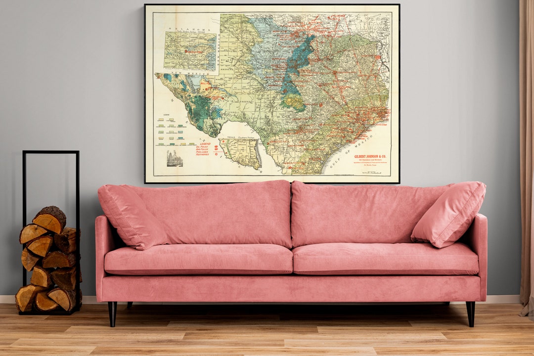 1920 Geological & Oil Map of Texas Showing Oil Fields, Pipe Lines ...